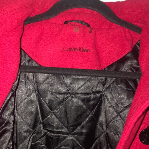 Calvin Klein | Jackets & Coats | Calvin Klein Red Pea Coat | Poshmark